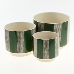 Medium gr&uuml;n-beiger Blumentopf mit Streifenmuster