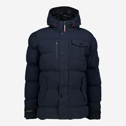 Dunkelblaue Pufferjacke mit Kapuze
