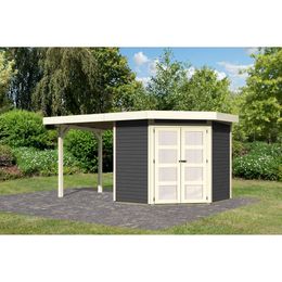Karibu Gartenhaus-Set 'Seifersdorf 3' terragrau mit Anbaudach 467 x 218 x 238 cm