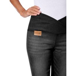 WITT Damen 7/8-Jeans mit &uuml;berlappendem Bund, black denim, Gr&ouml;&szlig;e 50