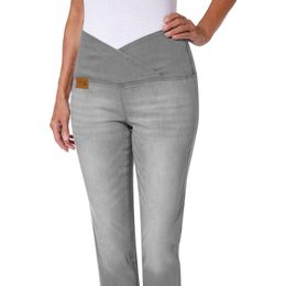 WITT Damen 7/8-Jeans mit &uuml;berlappendem Bund, light grey-denim, Gr&ouml;&szlig;e 44
