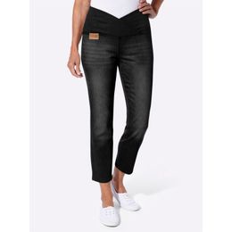 WITT Damen 7/8-Jeans mit &uuml;berlappendem Bund, black denim, Gr&ouml;&szlig;e 54