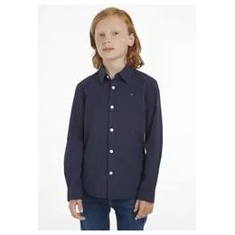 Langarmhemd Tommy Hilfiger "SOLID STRETCH POPLIN SHIRT L/S", Jungen, Gr. 14/164, N-Gr, blau (marine), Web, Obermaterial: 98% Baumwolle, 2% Elasthan, unifarben, Basic schmal h&uuml;ftbedeckend, 1-Knopf-Manschette, Hemden Festliche Hemden, mit Logo-Stickerei f&uuml;r Kinder bis 16 Jahre