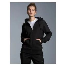 Sweatjacke TRIGEMA "TRIGEMA Sweatjacke mit Kapuze", Damen, Gr. S, schwarz, 70% Baumwolle, 30% Polyester, Basic, lang, Rundhals, Sweatjacken Sweatjacke