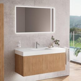 neoro n50 stripes Unterschrank B: 120 cm mit 1 Auszug, eiche profiliert, mit Spiegel, Waschtisch area, BN0155WM+BN0484BPO+BN0005MI,