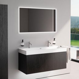 neoro n50 stripes Unterschrank B: 120 cm mit 1 Auszug, eiche schwarz profiliert, mit Spiegel, Doppelwaschtisch cube, BN0141WM+BN0489BBO+BN0005MI,