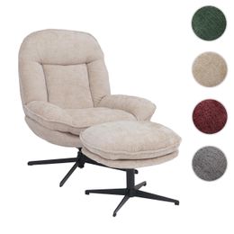 Mendler Relaxsessel mit Hocker HWC-P32, Fernsehsessel Nosagfederung, drehbar Metall Stoff/Textil Chenille (3 118700+118704