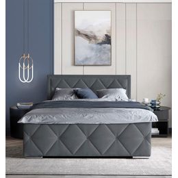 Boxbett LEONIQUE "Alfie, Topseller Inkl. Bettkasten&Topper", grau (anthrazit), L:211cm, Holzwerkstoff, Spanplatte, Komplettbetten, Wahlweise mit Knopfsteppung oder Strasssteinen, H2, H3 und H4 wählbar, Topseller