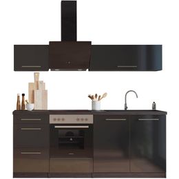 Küche respekta "Amanda", schwarz (küche: schwarz, front: schwarz, korpus: eiche grau nachbildung, arbeitsplatte: eiche grau nachbildung), B:210cm H:200cm T:60cm, Komplettküchen-Sets, Breite 210 cm, mit Soft-Close, exklusiver Konfiguration für OTTO