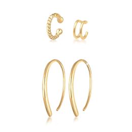 Ohrring-Set Elli "Basic Set Creolen Earcuff Blogger Trend 925 Silber", gold, Ohrringe, Damen, onesize, ohne Stein, Silber 925 (Sterlingsilber)