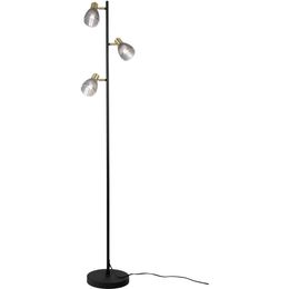 Näve NÄVE Stehlampe "Lindita", schwarz, 3, Ø 8,5cm H: 154cm, 1 Stk., Leuchten, 3er Spot, Relief-Glasschirm smokey, Gestell messing matt, 3x E14 exkl.