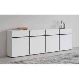 Sideboard Inosign "Cross,Breite 225 cm, moderne grifflose Kommode,4 Türen/4 Schubkästen", weiß (weiß, weiß), B:225cm H:78,3cm T:40cm, FSC-zertifizierter Holzwerkstoff, Melamin, Sideboards, Schubladenschrank mit viel Stauraum, Einlegeböden verstellbar