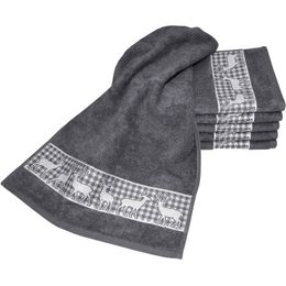 Gästehandtücher Dyckhoff "Hirschparade", grau (graphit), B:30cm L:50cm, Frottier, Frottier, Handtücher, Made in Germany (6 Gästetücher)