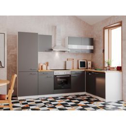 Küchenzeile respekta "Malia", grau (küche: grau, front: grau, korpus: weiß, arbeitsplatte: butcher nussbaum nachbildung), B:280cm H:200cm T:172cm, Komplettküchen-Sets, Breite 280 cm, mit Soft-Close, in exklusiver Konfiguration für OTTO