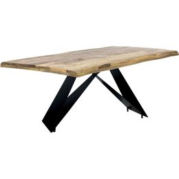 Esstisch Sit, natur, schwarz, schwarz, natur, B:160cm H:77cm T:90cm, Mango massiv, Metall (Eisen), Tische, mit Baumkante wie gewachsen