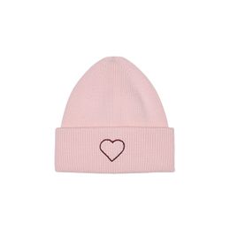Only Damen Beanie "ONLALPHA LIFE EMBROIDERED RIB BEANIE CC"chalk pink detail:cabernet emb., unifarben mit Farbeinsatz, Rippstrick, Viskosemischung,