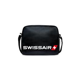 Schultertasche logoshirt "Swissair - Airline", Damen, Gr. B/H/T: 11cm x 28cm x 37cm, schwarz-weiß (schwarz, weiß), Lederimitat, bedruckt, Taschen, mit tollem Print