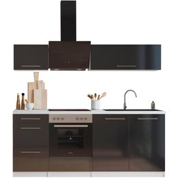 Küche respekta "Amanda", schwarz (küche: schwarz, front: schwarz, korpus: weiß, arbeitsplatte: weiß), B:210cm H:200cm T:60cm, Komplettküchen-Sets, Breite 210 cm, mit Soft-Close, exklusiver Konfiguration für OTTO