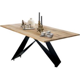 Esstisch Sit, natur, schwarz, schwarz, natur, B:220cm H:75,4cm T:100cm, Wildeiche geölt, Metall (Eisen), Tische, Wildeiche massiv geölt