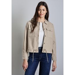 Kurzjacke Street One, Damen, Gr. 44, beige (honey sand meliert), Stoff, 90% Polyester, 10% Viskose, unifarben, gerade normal, V-Ausschnitt, Bündchen, Jacken, mit Tunnelzug am Saum