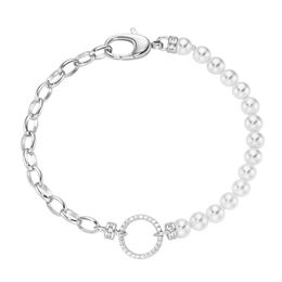 Armband "mit weißen Muschelkern-Perlen und Zirkonia, Silber 925", silber, Giorgio Martello MILANO, Armbänder, Damen, 19cm, Silber 925 (Sterlingsilber)
