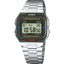 Chronograph CASIO VINTAGE "A163WA-1QES", silber (silberfarben), Armbanduhren, Damen, Quarzuhr, Armbanduhr, Damen, Herren, digital, retro, Stoppfunktion