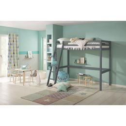 Lüttenhütt Kinderbett LÜTTENHÜTT "Alpi, Hochbett, Stellfläche unter dem Bett", grau, B:98cm H:175cm L:208cm, Betten, Kiefernholz, Inklusive Leiter und Lattenrost, Liegefläche 90x200 cm