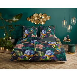 Wendebettwäsche Descanso "Dilana", grün, B/L: 155cm x 220cm, 1 Stk., 1 Stk., Satin, B/L: 80cm x 80cm, 2 Stk., Satin, Obermaterial: 100% Baumwolle, Bettwäsche, Baumwolle, Satin, 135x200, Biese, Reißverschluss, Wendeoptik, Blumen