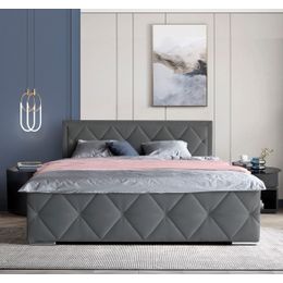 Boxbett LEONIQUE "Alfie, Topseller Inkl. Bettkasten&Topper", grau (anthrazit), L:211cm, Holzwerkstoff, Spanplatte, Komplettbetten, Wahlweise mit Knopfsteppung oder Strasssteinen, H2, H3 und H4 wählbar, Topseller