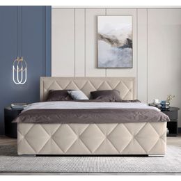 Boxbett LEONIQUE "Alfie, Topseller Inkl. Bettkasten&Topper", beige, L:211cm, Holzwerkstoff, Spanplatte, Komplettbetten, Wahlweise mit Knopfsteppung oder Strasssteinen, H2, H3 und H4 wählbar, Topseller