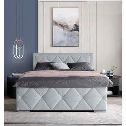 Boxbett LEONIQUE "Alfie, Topseller Inkl. Bettkasten&Topper", grau (hellgrau), L:211cm, Holzwerkstoff, Spanplatte, Komplettbetten, Wahlweise mit Knopfsteppung oder Strasssteinen, H2, H3 und H4 wählbar, Topseller