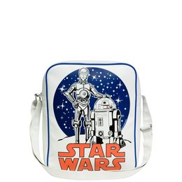 Schultertasche logoshirt "Krieg der Sterne - C-3PO R2-D2", Damen, Gr. B/H/T: 28cm x 32cm, bunt (weiß), Lederimitat, bedruckt, mehrfarbig, Taschen Schultasche Schultertasche, mit C-3PO- und R2-D2-Frontdruck