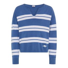 Strickpullover Kangaroos "Kuschelweicher Ringelpullover", Kinder, Gr. 128/134, blau geringelt, Feinstrick, Obermaterial: 50% Viskose, 28% Polyester, 22% Polyamid, geringelt, mehrfarbig, Basic hüftlang, V-Ausschnitt, Rippbündchen, Pullover, Weicher Ringelpullover mit kleinem V-Ausschnitt
