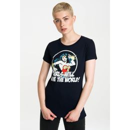 T-Shirt logoshirt "Wonder Woman", Damen, Gr. M, bunt (dunkelblau, mehrfarbig), 100% Baumwolle, bedruckt, mehrfarbig, normal, Rundhals, Shirts T-Shirt, mit tollem Statement-Print