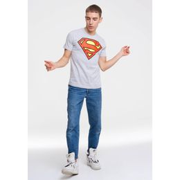 T-Shirt logoshirt "SUPERMAN - LOGO", Herren, Gr. L, grau, 100% Baumwolle, bedruckt, normal, Rundhals, Shirts, mit Superhelden-Logo