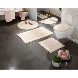 Badematte my home "Kapra, Badvorleger, Badezimmer Teppich" Gr. 8, beige (natur), H:14mm, Baumwolle, Badematten, mit Bordüre, Badteppich, Badematte, Baumwolle