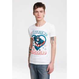 T-Shirt logoshirt "Marvel - Captain America - Boyfriend", Herren, Gr. XS, wei&szlig;, 100% Baumwolle, bedruckt, normal, Rundhals, Shirts T-Shirt, mit Captain America-Frontprint