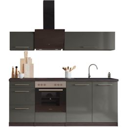 Küche respekta "Amanda", grau (küche: grau, front: grau, korpus: eiche grau nachbildung, arbeitsplatte: eiche grau nachbildung), B:210cm H:200cm T:60cm, Komplettküchen-Sets, Breite 210 cm, mit Soft-Close, exklusiver Konfiguration für OTTO