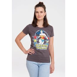 T-Shirt logoshirt "Print DC Comics Wonder Woman Stars", Damen, Gr. L, grau (dunkelgrau), 100% Baumwolle, bedruckt, lang, Rundhals, Shirts T-Shirt, mit lizenziertem Print
