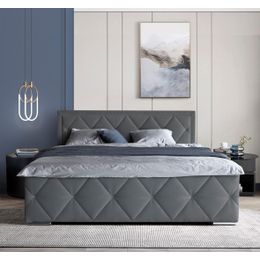Boxbett LEONIQUE "Alfie, Topseller Inkl. Bettkasten&Topper", grau (anthrazit), L:211cm, Holzwerkstoff, Spanplatte, Komplettbetten, Wahlweise mit Knopfsteppung oder Strasssteinen, H2, H3 und H4 wählbar, Topseller