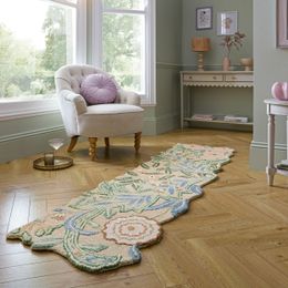 Wollteppich FLAIR RUGS "Bryony Floral", grün, B:60cm H:10mm L:230cm, Wolle, Teppiche, Wolltepich, Esszimmer, Wohnzimmer, Flur