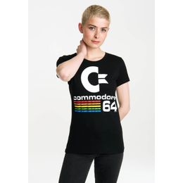 T-Shirt logoshirt "Commodore C64 Logo", Damen, Gr. L, schwarz, 100% Baumwolle, bedruckt, normal, Rundhals, Shirts, mit Commodore 64-Logo