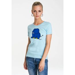 T-Shirt logoshirt "Sendung mit der Maus - Elefant", Damen, Gr. L, blau (hellblau), 100% Baumwolle, unifarben, normal, Rundhals, Shirts T-Shirt, mit coolem Print