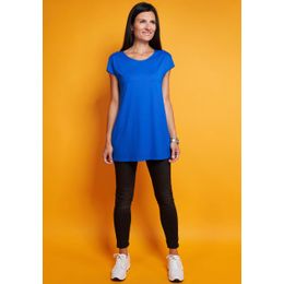 Longshirt Seidel Moden, Damen, Gr. 36, blau, Jersey, Obermaterial: 95% Viskose, 5% Elasthan, unifarben, normal Po-bedeckend, Rundhals, angeschnitten abgesteppte Kante, Shirts, MADE IN GERMANY