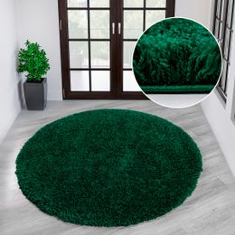 Teppich my home "Shaggy 30" Gr. 9, grün (dunkelgrün), H:30mm Ø:140cm, Kunstfaser, Teppiche, Teppich in Uni-Farben, besonders weich und kuschelig