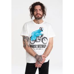 T-Shirt logoshirt "Sesamstra&szlig;e - Kr&uuml;melmonster Motorrad", Damen, Gr. L, wei&szlig;, 100% Baumwolle, bedruckt, normal, Rundhals, Shirts T-Shirt, mit lizenziertem Print