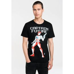 T-Shirt logoshirt "Captain Future", Herren, Gr. L, schwarz, 100% Baumwolle, bedruckt, normal, Rundhals, Shirts, mit coolem Captain Future-Frontprint