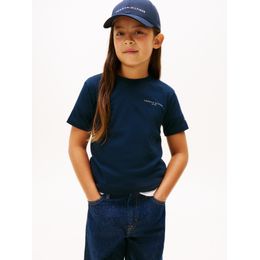 T-Shirt Tommy Hilfiger "MINI CORP T-SHIRT", Mädchen, Gr. 10 (140), schwarz night navy, Single Jersey, Obermaterial: 100% Baumwolle, unifarben, regular fit normal, Rundhals, eingesetzt gerader Abschluss, Shirts, Kinder bis 16 Jahre