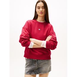 Sweatshirt Tommy Jeans "Sweatshirt TJW BXY BADGE", Damen, Gr. L (40), ruby rhubarb, Sweatware, Obermaterial: 100% Baumwolle, unifarben, regular fit normal, Rundhals, Bündchen, Sweatshirts, mit Dropshoulder-Design und Frontlogo
