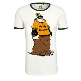 T-Shirt logoshirt "Popeye - Brutus Party Animal", Herren, Gr. L, gr&uuml;n (wei&szlig;, gr&uuml;n), 100% Baumwolle, unifarben, normal, Rundhals, Shirts T-Shirt, mit trendigem Comic-Print